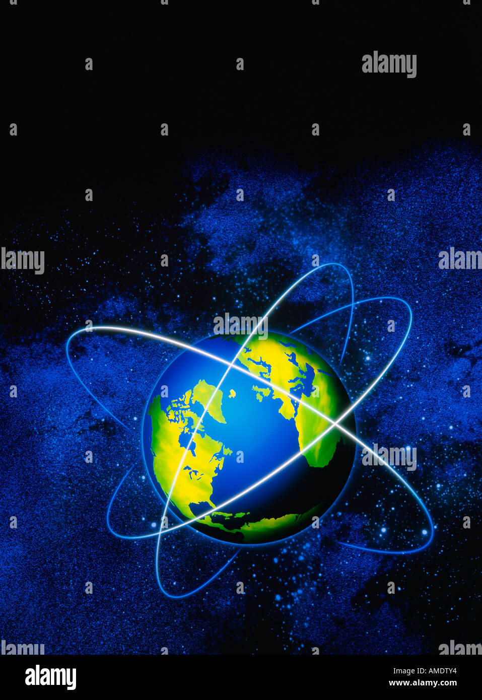 Globe with Rings and Stars Stock Photo - Alamy