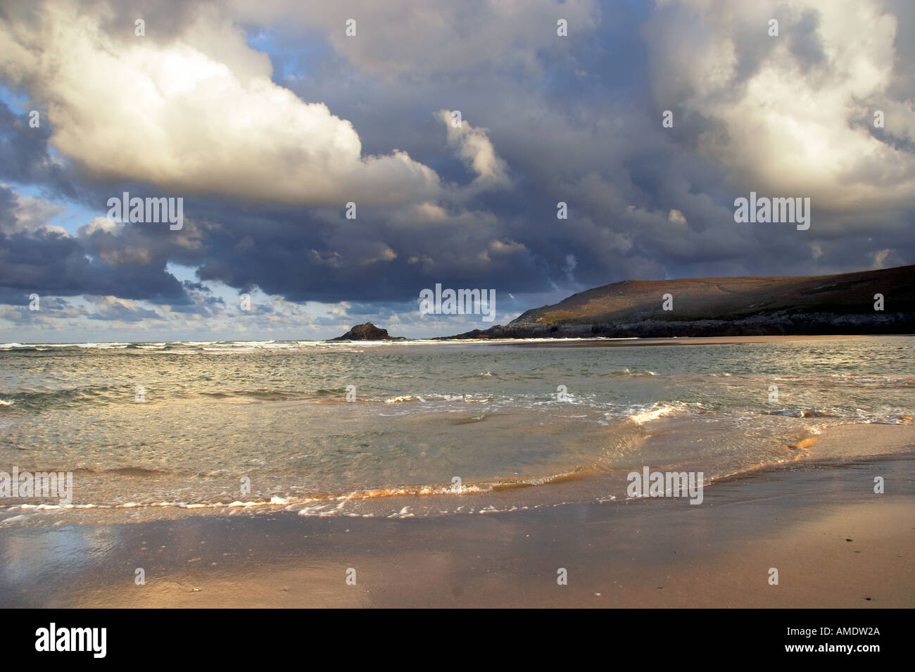 Early morning light Crantock Bay and Pentire Head Newquay Cornwall ...