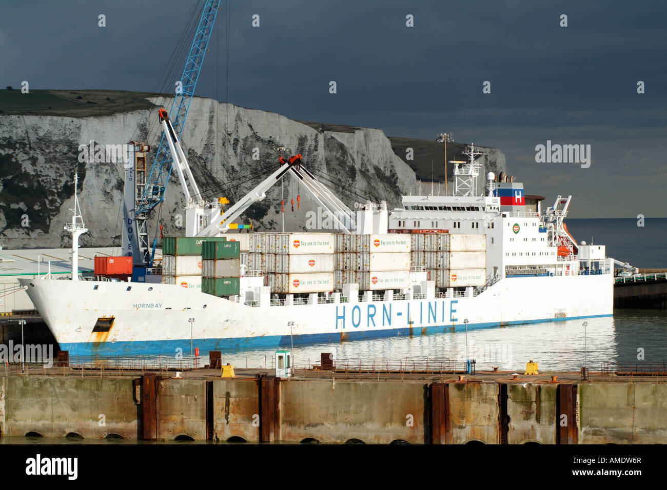 Horn Linie Shipping Company Ship Hornbay Unloading in the Port of Dover ...