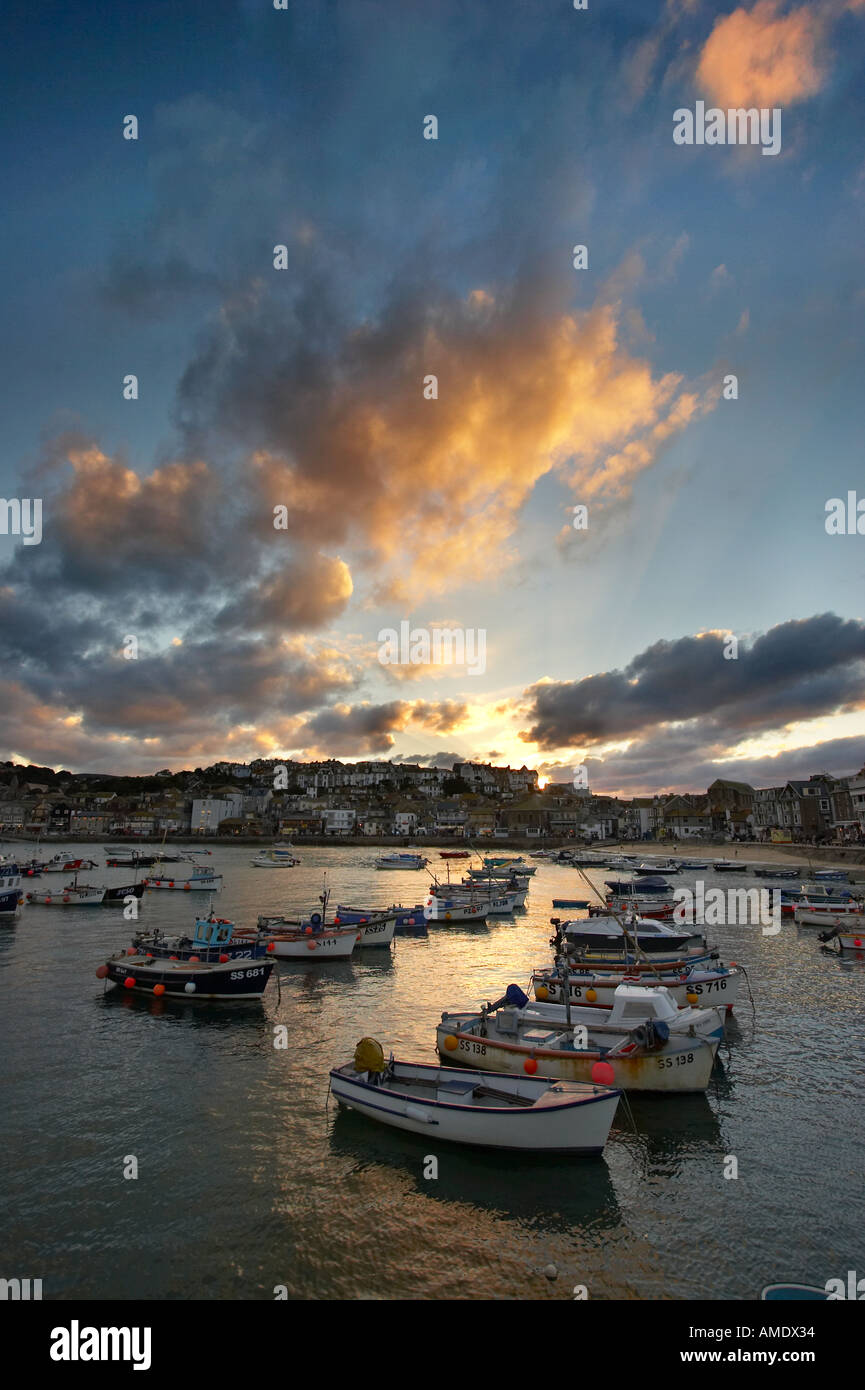 Sunset St Ives Harbour Cornwall England Stock Photo - Alamy