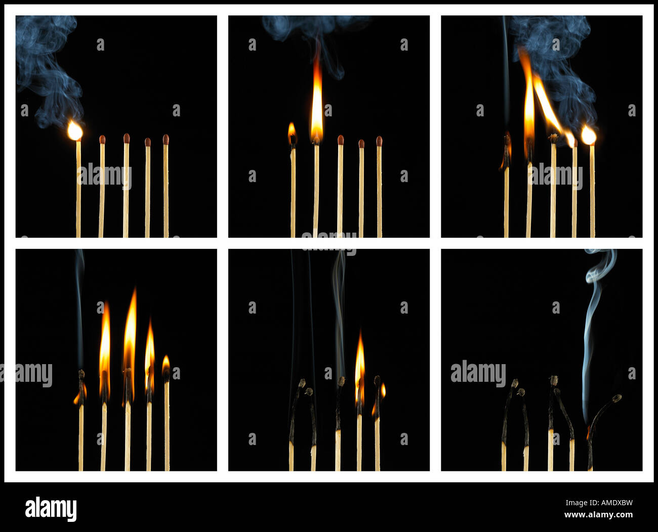 SIX PICTURE SEQUENCE OF BURNING MATCHES Stock Photo - Alamy