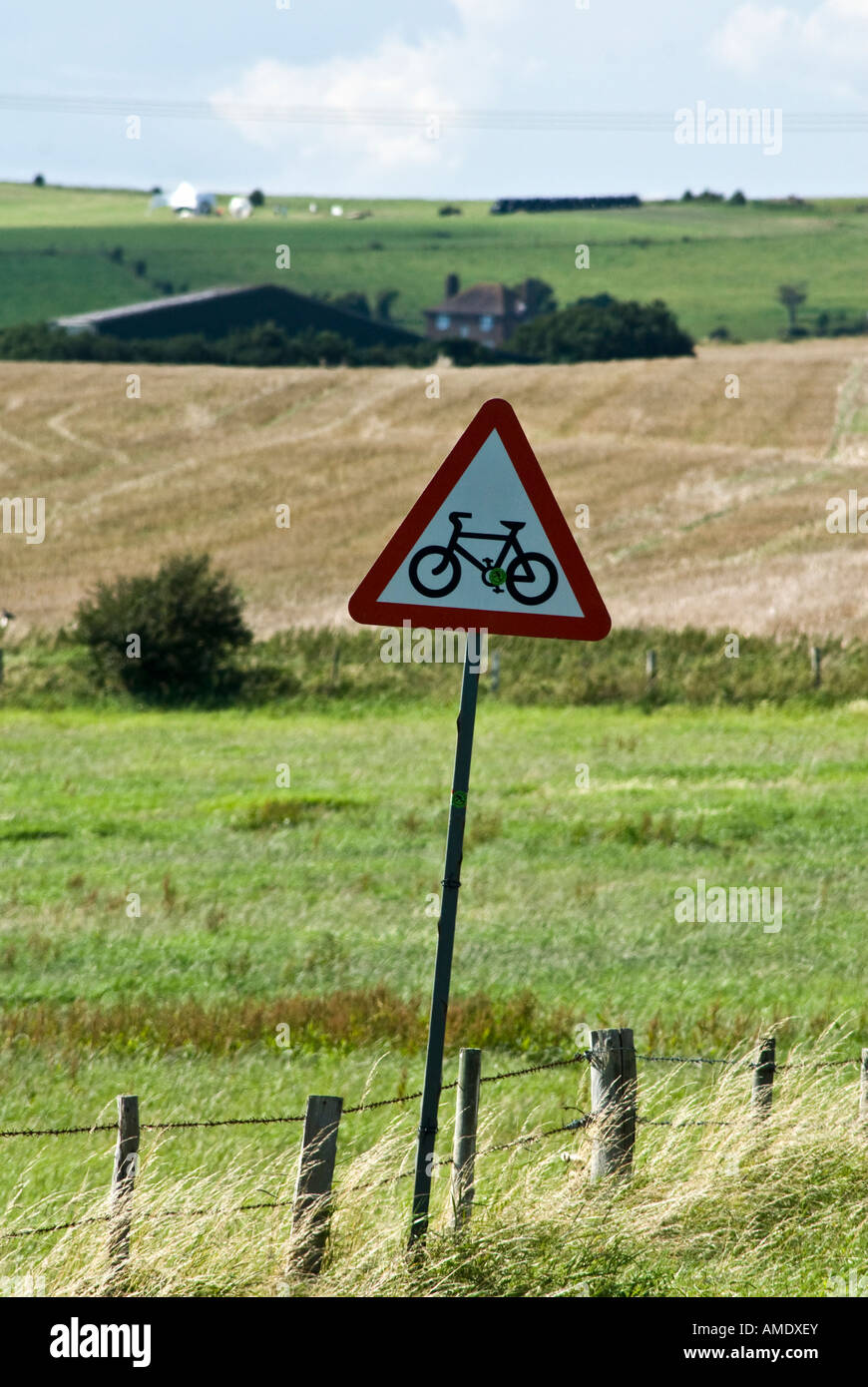 Lonely cycle lane road sign country lane Stock Photo - Alamy