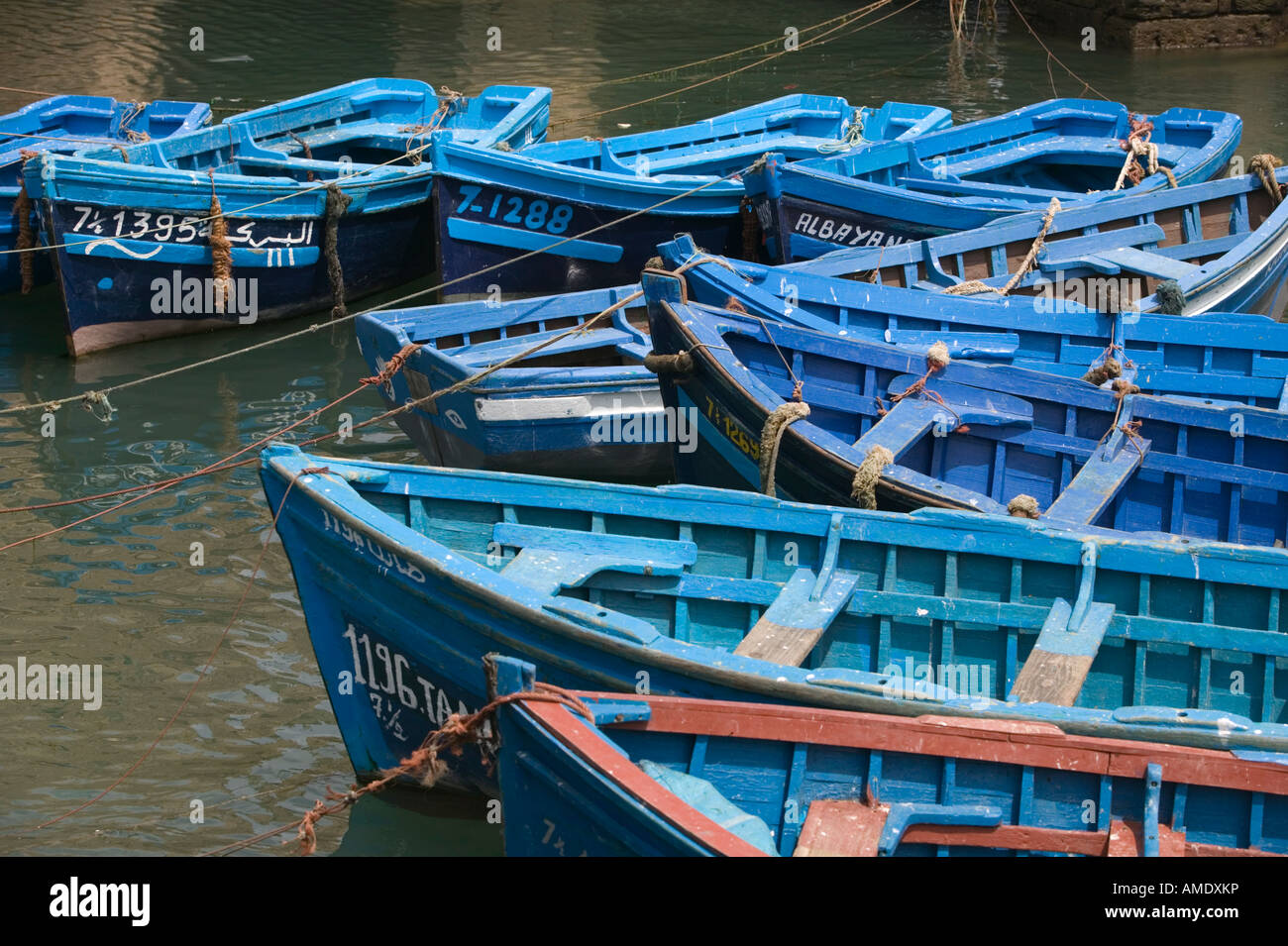 Blue boats in Essaouira Morocco Stock Photo - Alamy
