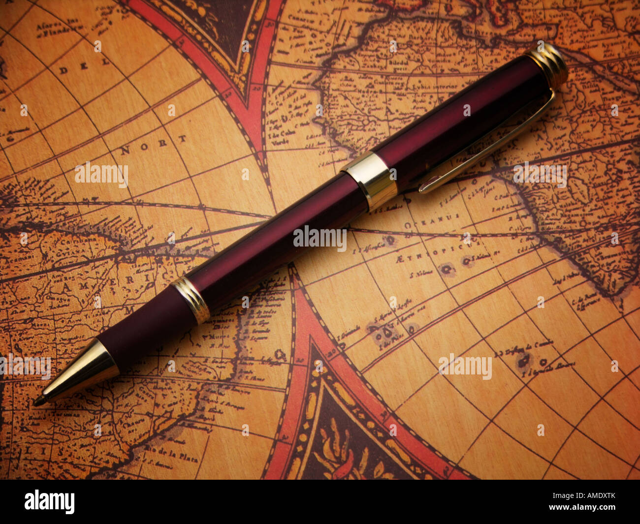 Pen on World Map Stock Photo - Alamy