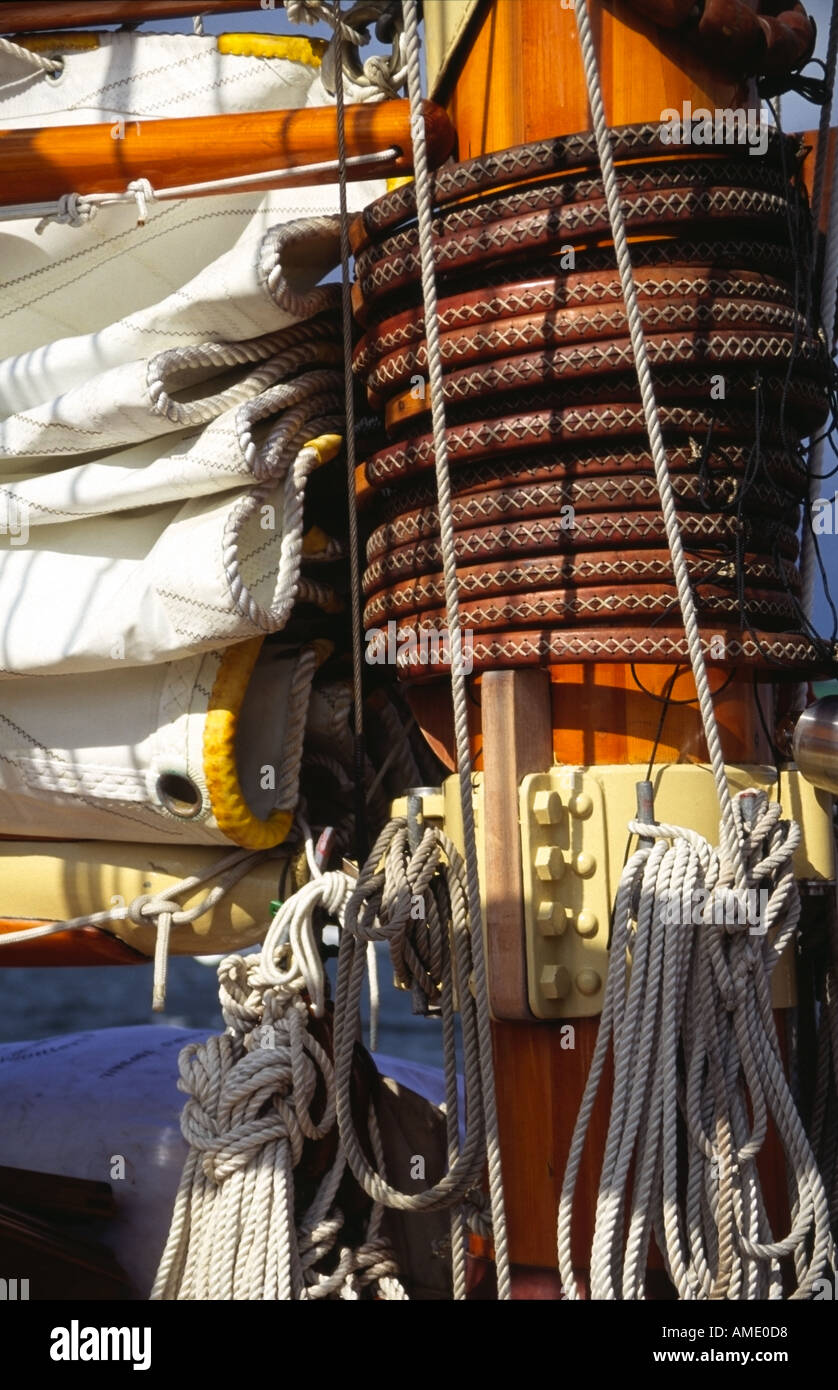 leather mast bands on classic yacht moonbeam 4 rhu marina scotland ...