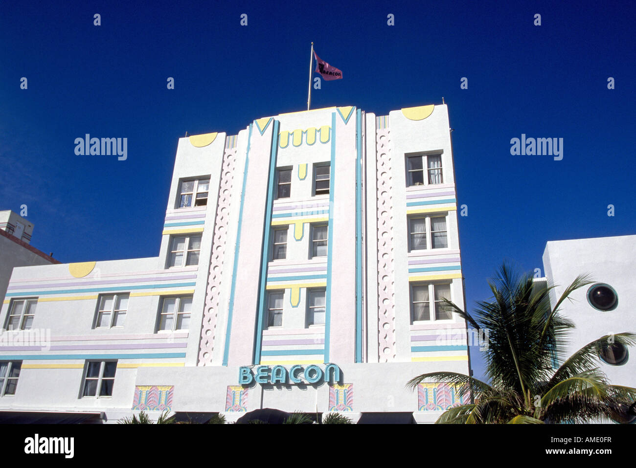 USA FLORIDA MIAMI An art deco hotel the Beacon along the strip in Miami ...