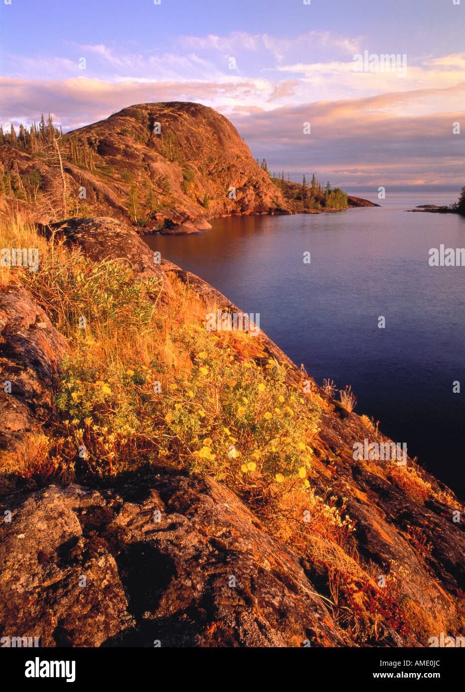 Sunset over Landscape and Lake Eastern Arm of Great Slave Lake ...