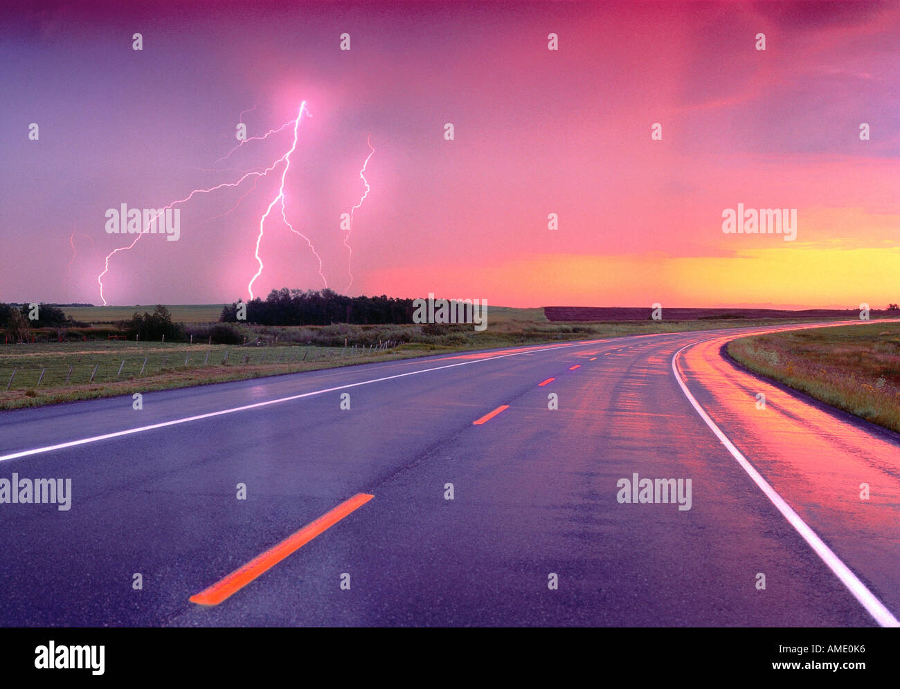 Lightning and Road Stock Photo - Alamy
