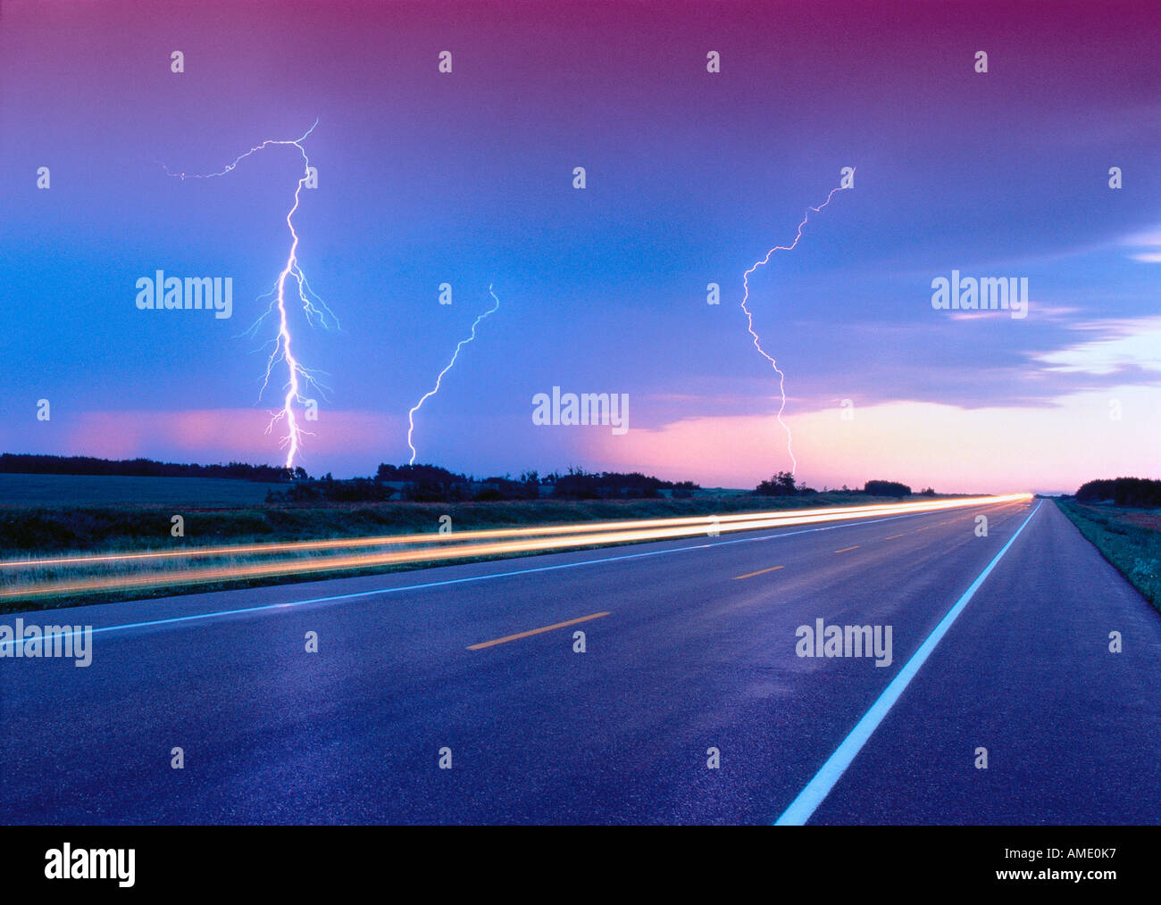 Lightning and Road Stock Photo - Alamy