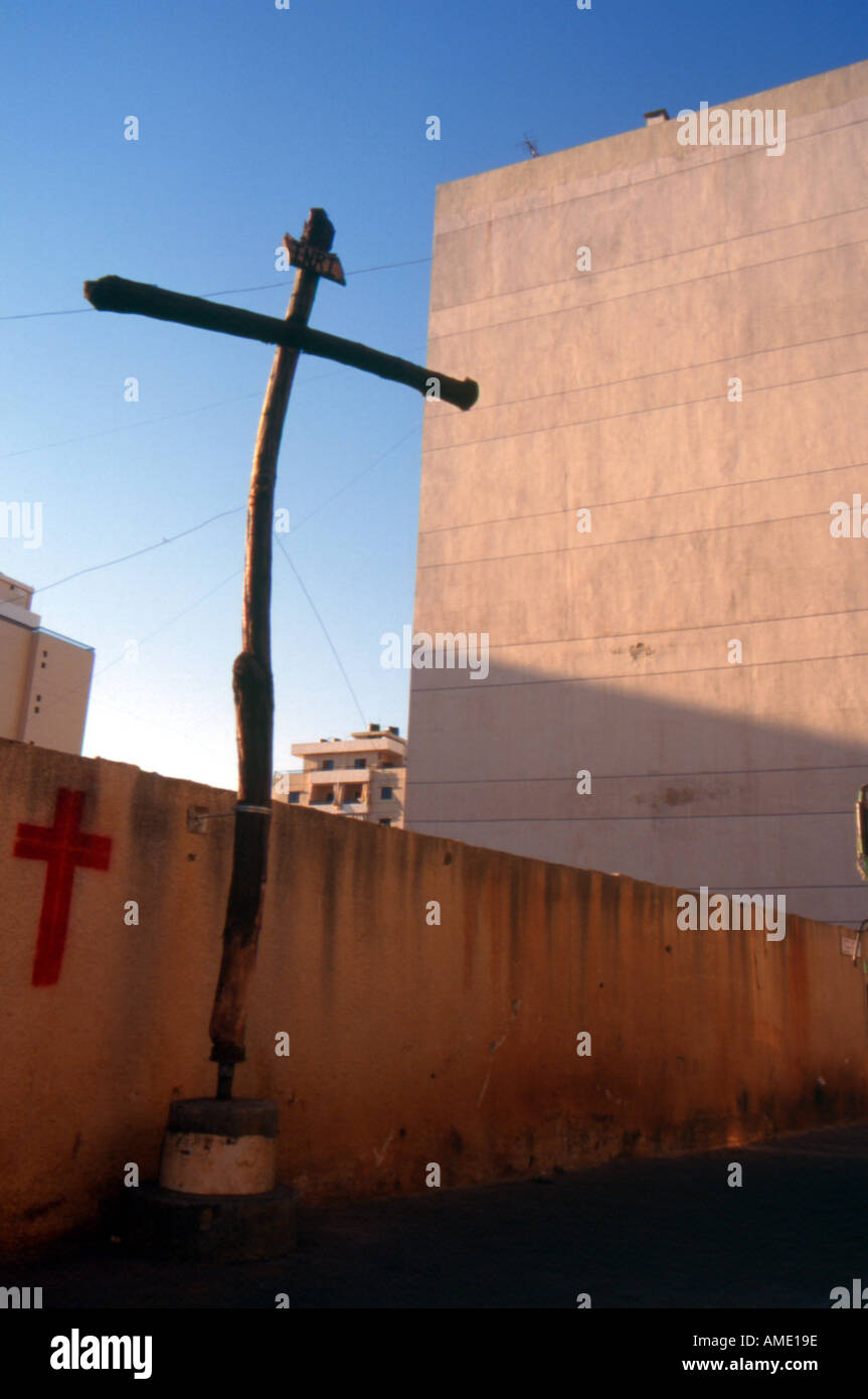 cross on the street to mark christian territory beirut lebanon Stock ...