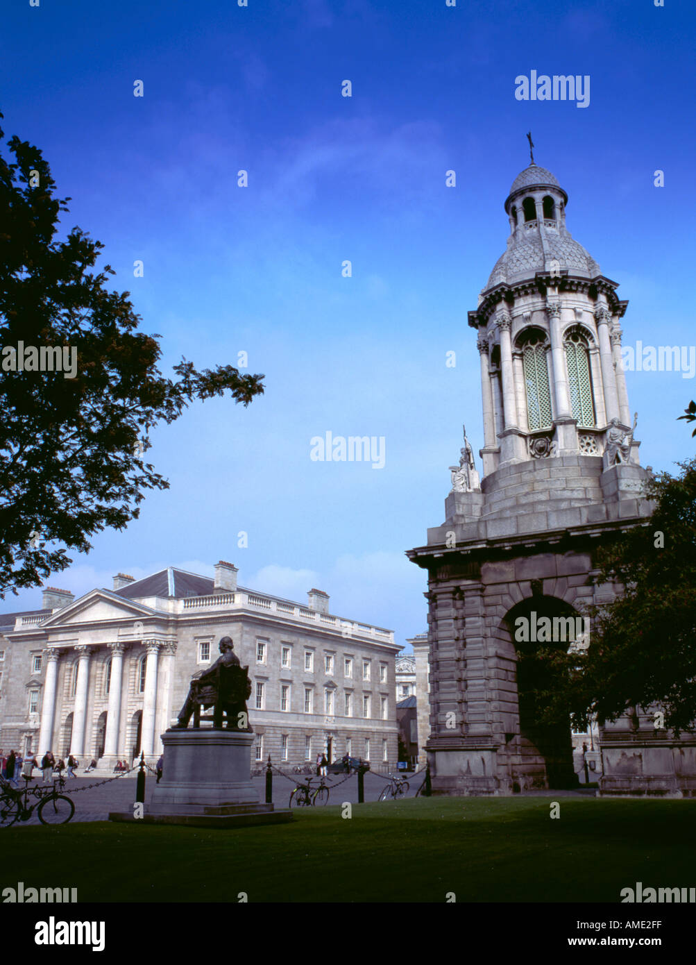 The Campanile, with the Chapel beyond, from Library Square, Trinity ...