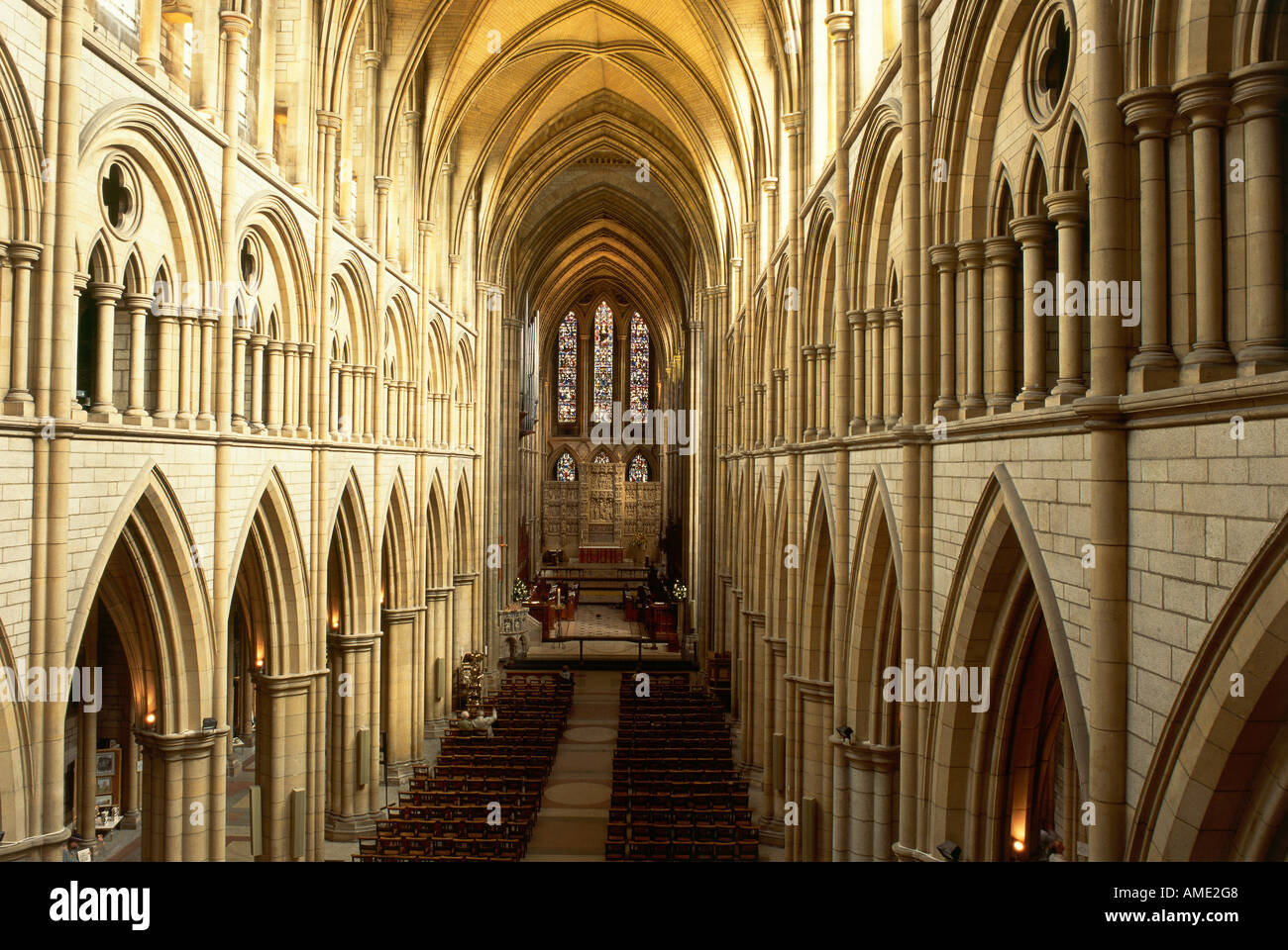 The elaborate interior of 19th century Truro Cathedral is vaulted ...