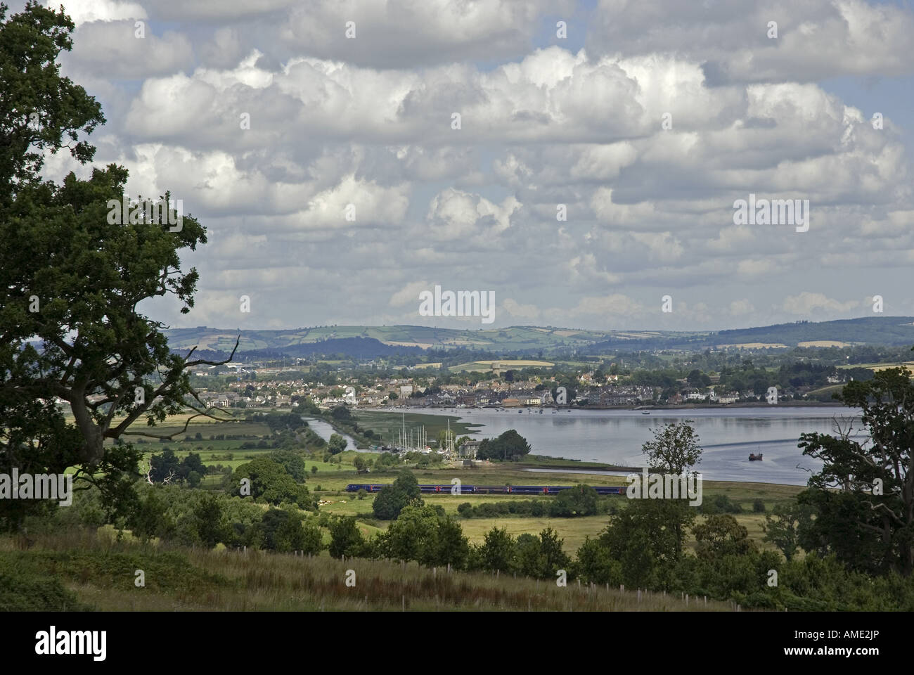 Panoramic view across the Exe estuary towards Exeter from the grounds ...
