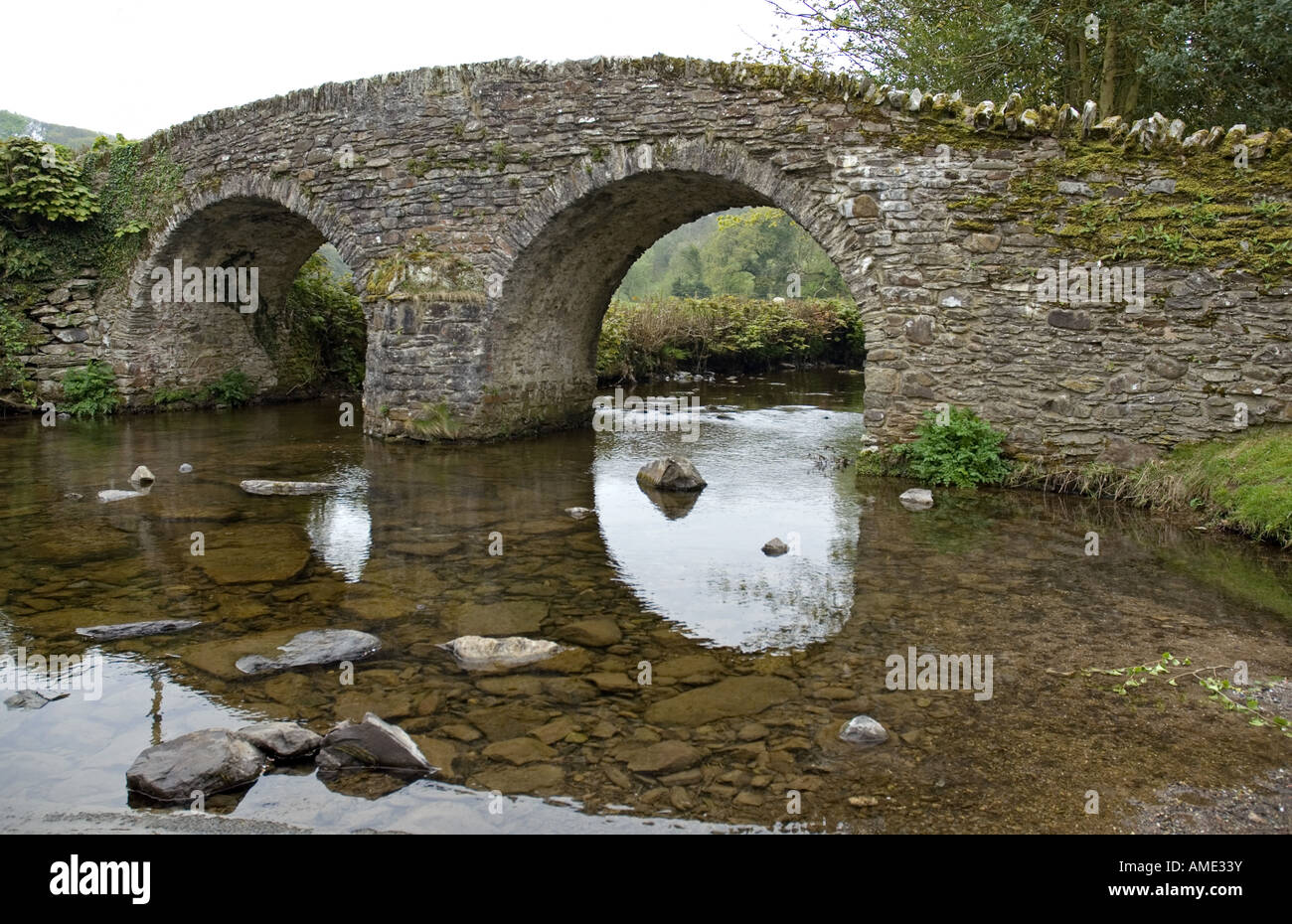 Bridge and ford across Badgworthy Water at Malmsmead, Exmoor Stock ...