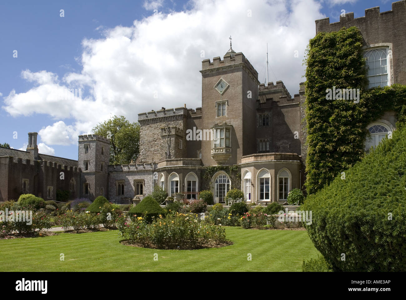Powderham Castle, historic home of the Earl of Devon near Exeter Stock ...