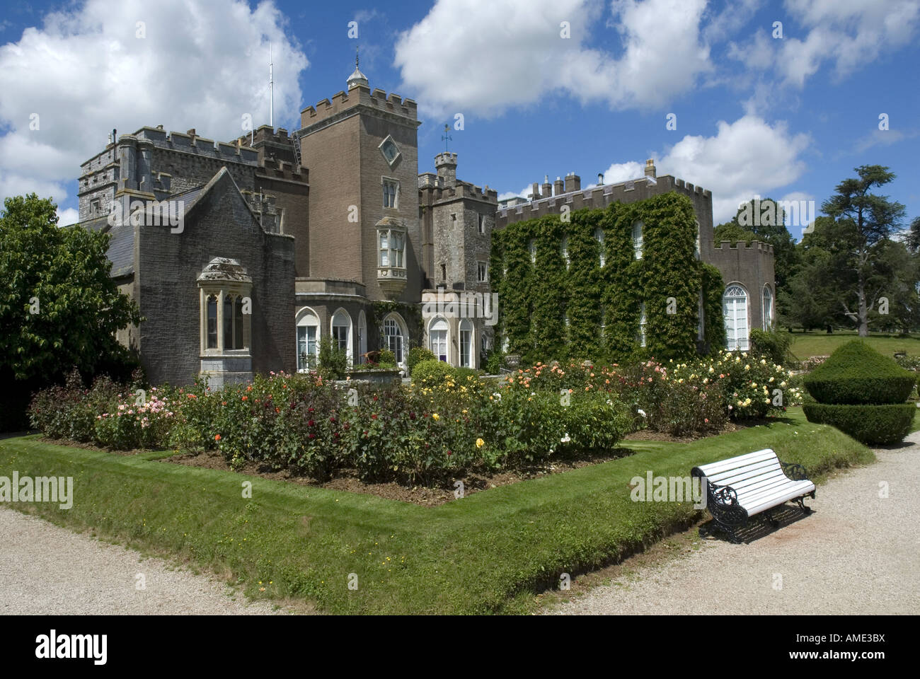 Powderham Castle, historic home of the Earl of Devon near Exeter Stock ...