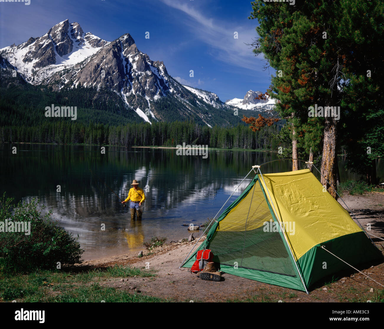 Sawtooth National Recreation Area of Idaho showing a fly fisherman and ...