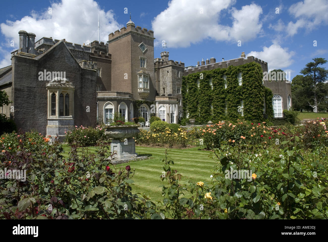 Powderham Castle, historic home of the Earl of Devon near Exeter Stock ...