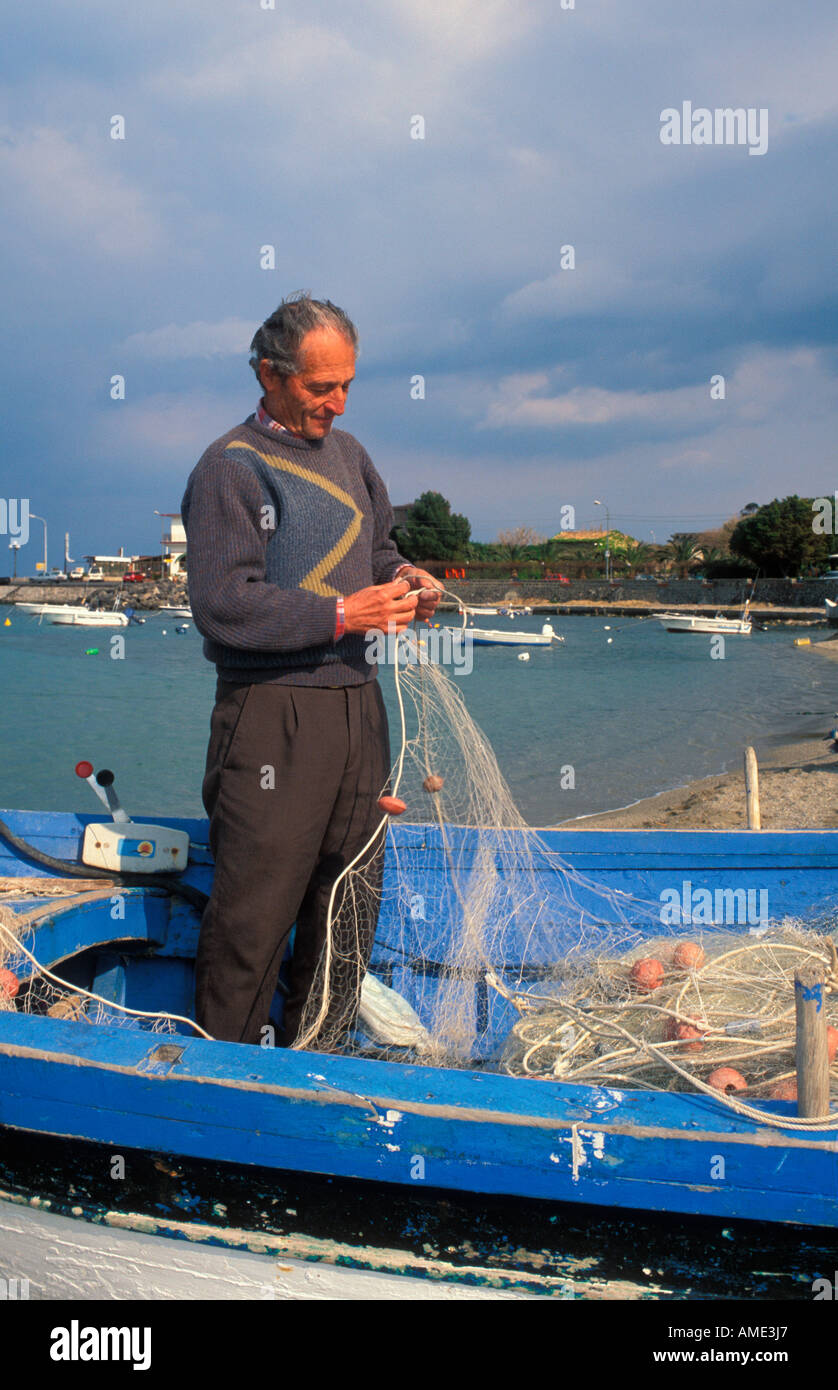 Fisherman Giardini Naxos Sicily Italy Europe EU Stock Photo - Alamy