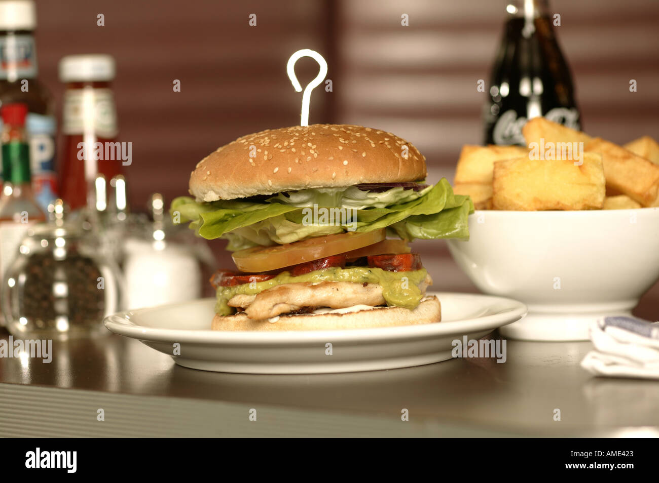Beefburger in an american style diner Stock Photo - Alamy