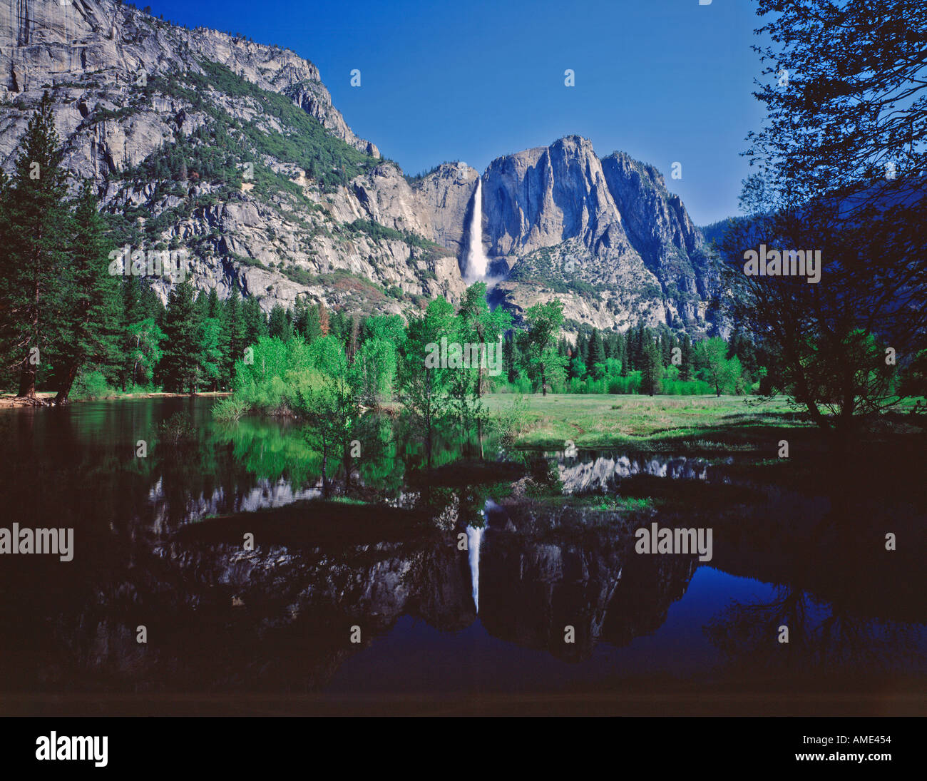 Yosemite national park in California showing waterfalls and the steep ...