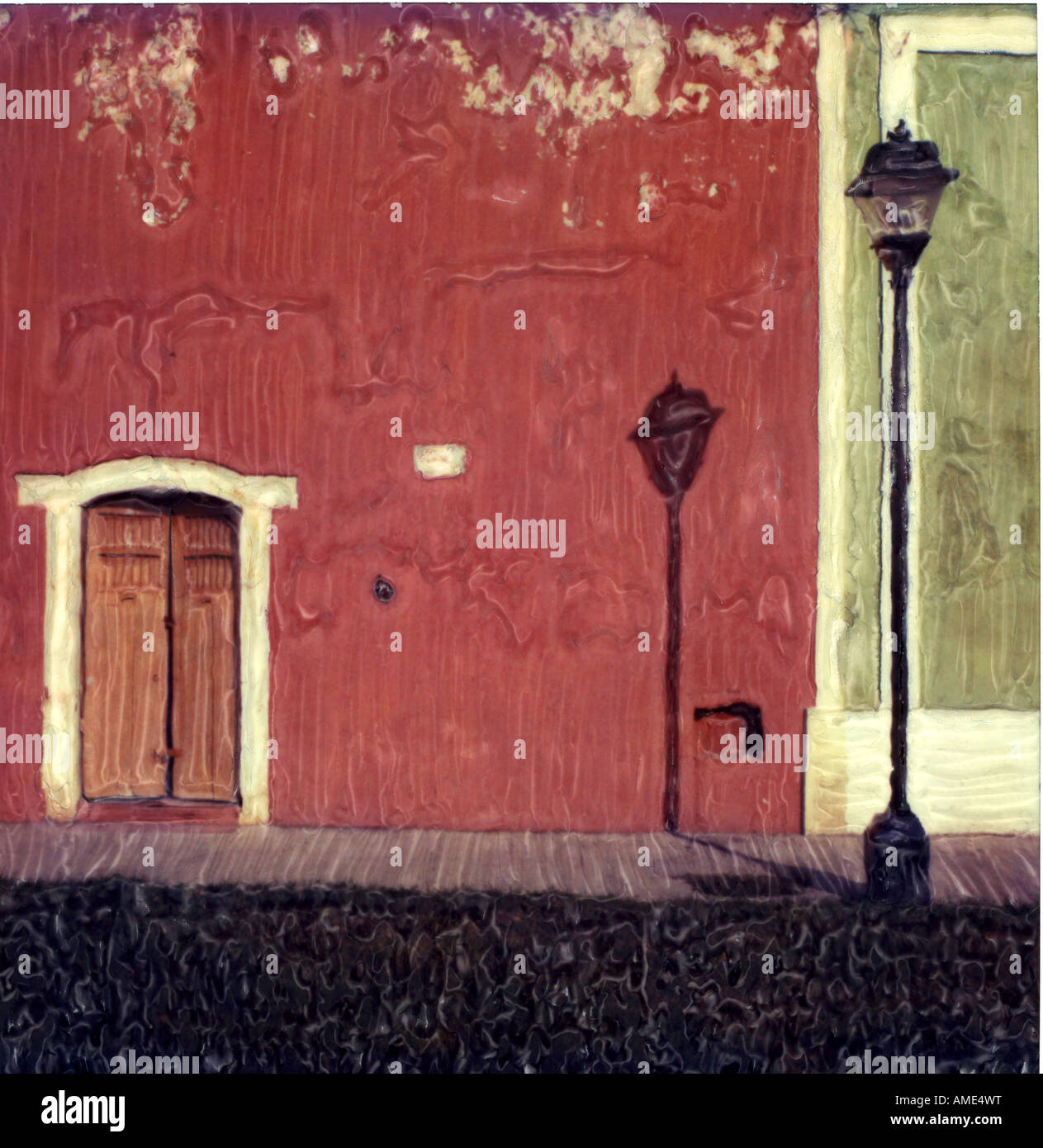 North America, Mexico, Yucatan, Valladolid. Lamp post reflected on ...