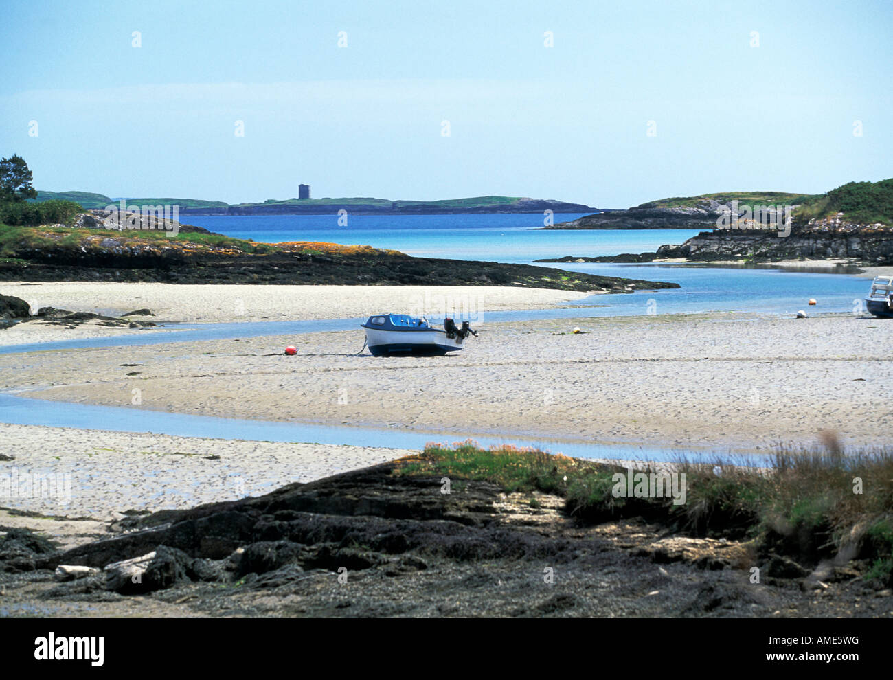 sheltered sea inlet with fruit island in background, county donegal ...