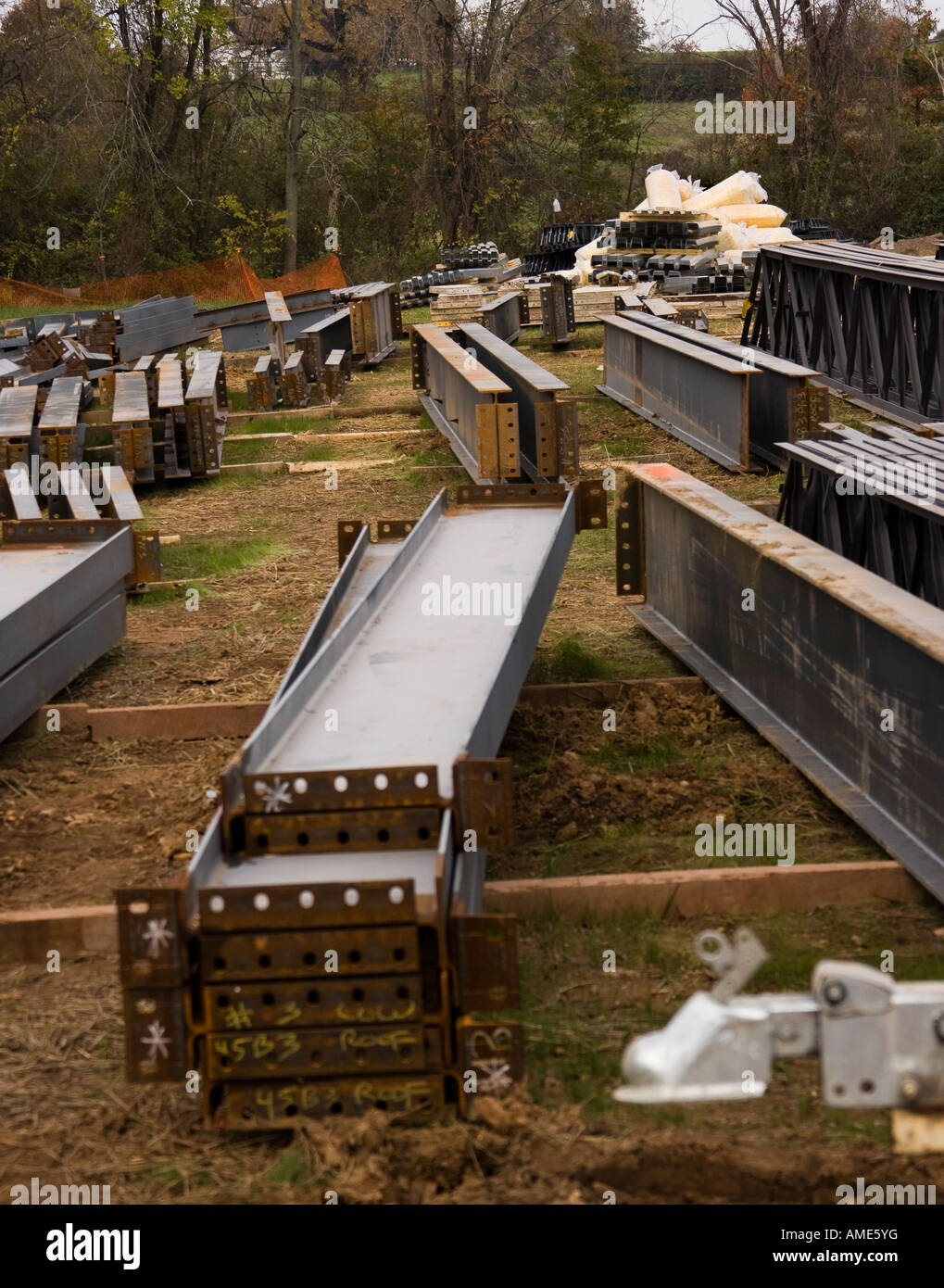 Construction site all the steel I beams were laid out ready for ...