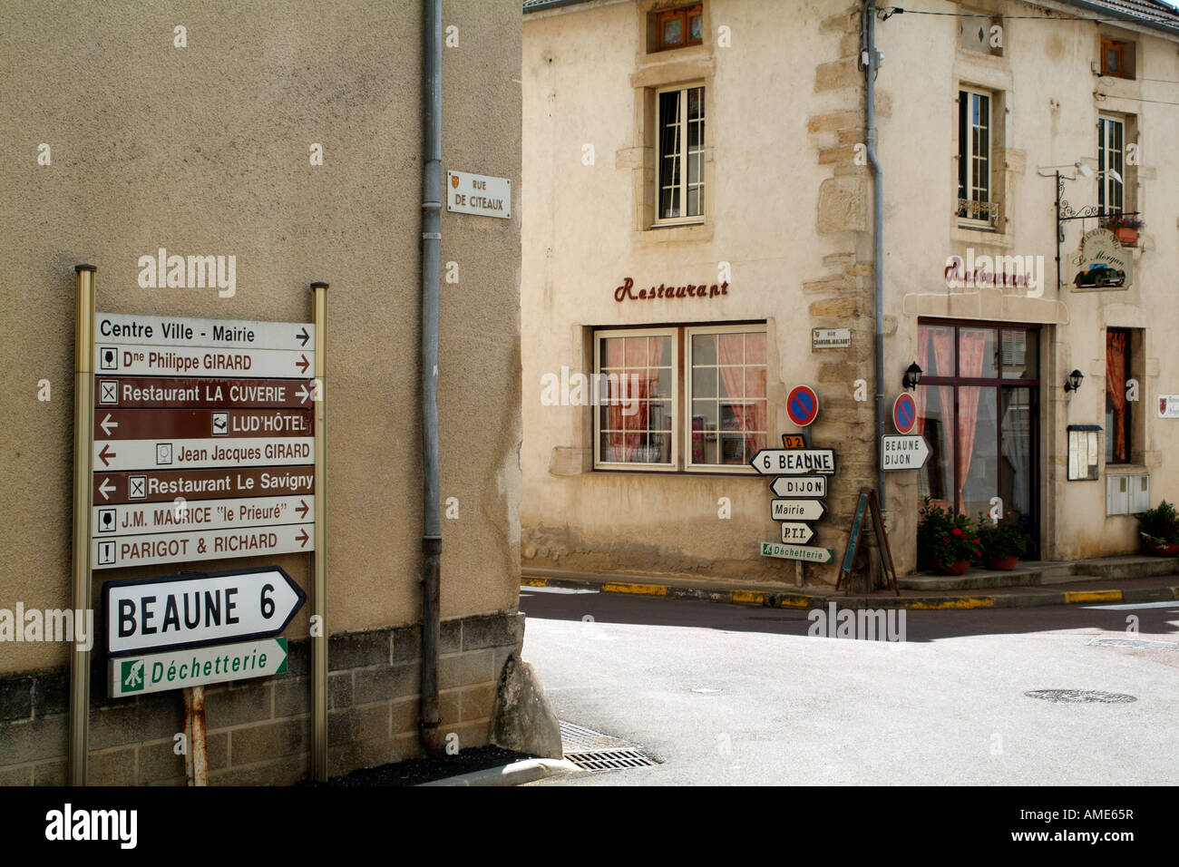Savigny les Beaune town centre in the Cote de Beaune Wine Region France ...