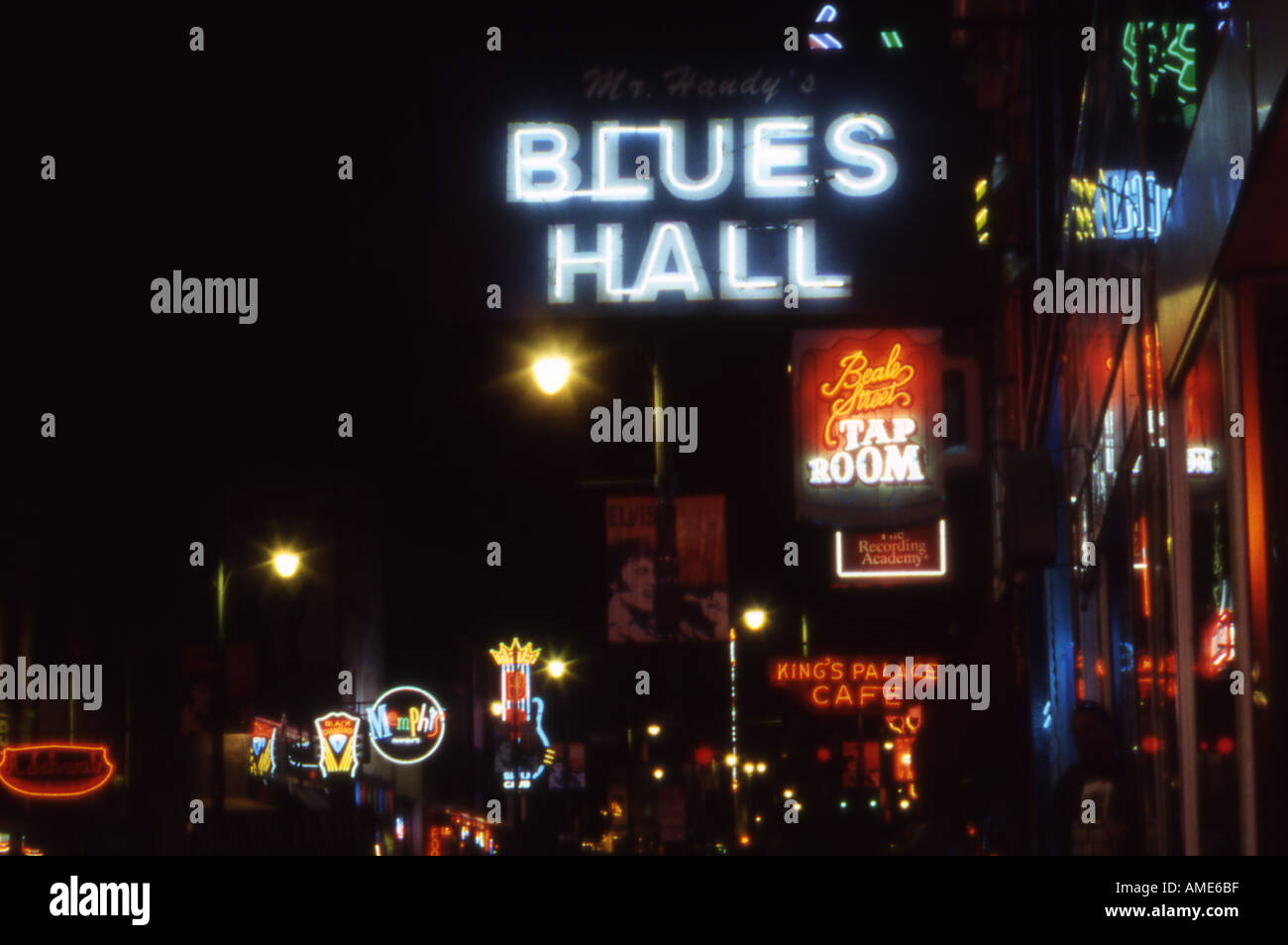 Beale Street at night Memphis Tenn USA featuring Mr Handy s Blues Hall ...