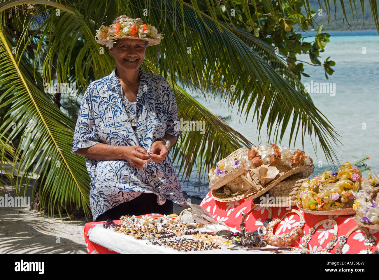 Island of Taha'a, French Polynesia. Local vendor at the Motu Mahana ...