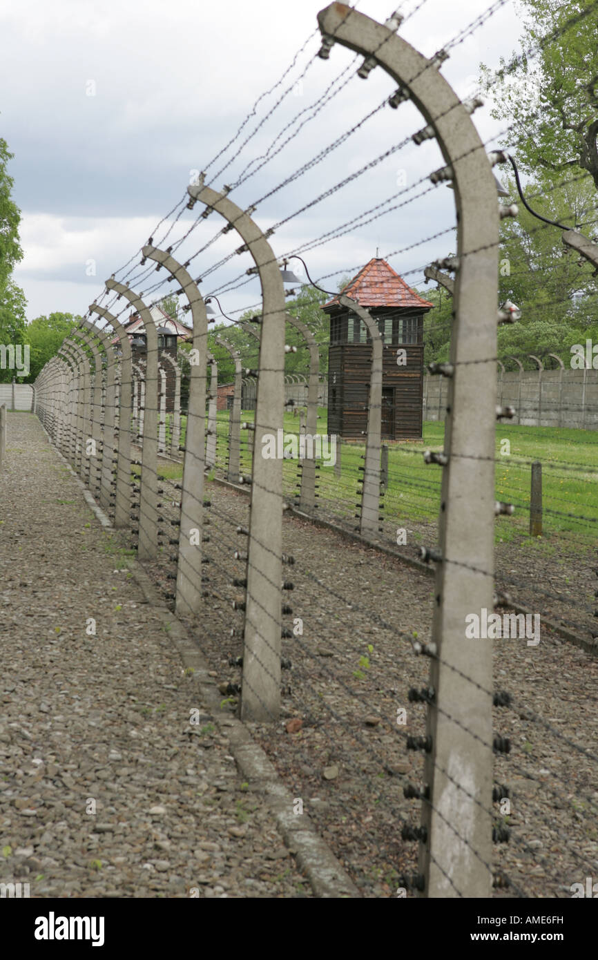 Barbed wire fence at Auschwitz Concentration camp, Poland Stock Photo ...