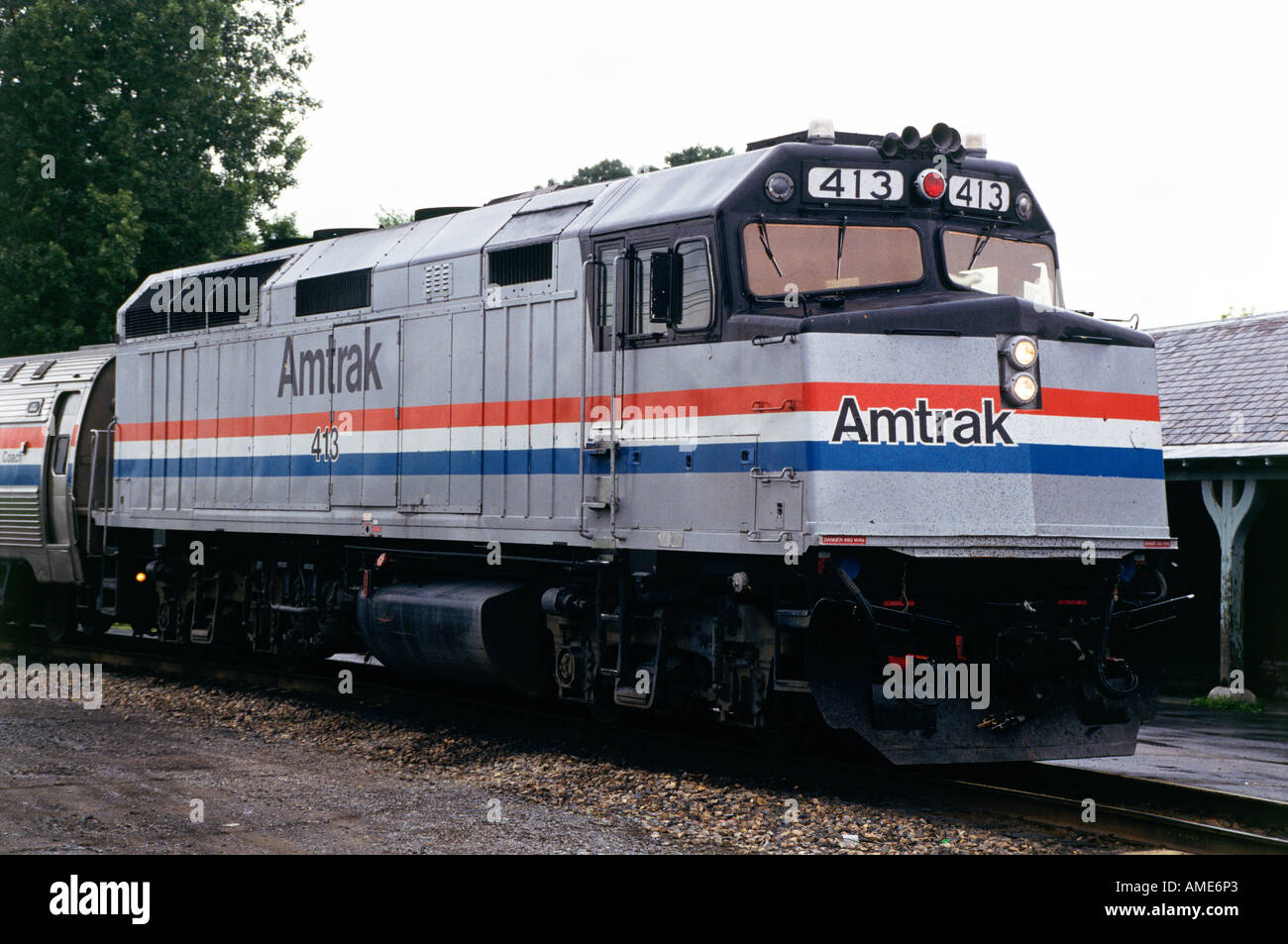The Amtrak Adirondack at Rouses Point on the Canadian border travelling ...