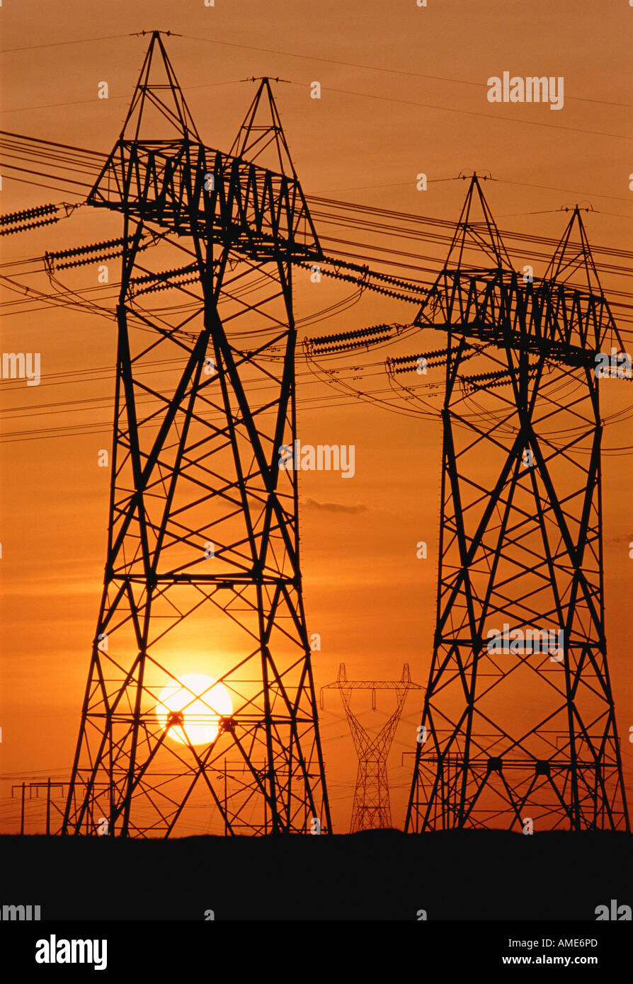 Hydro electric towers at sunset hi-res stock photography and images - Alamy