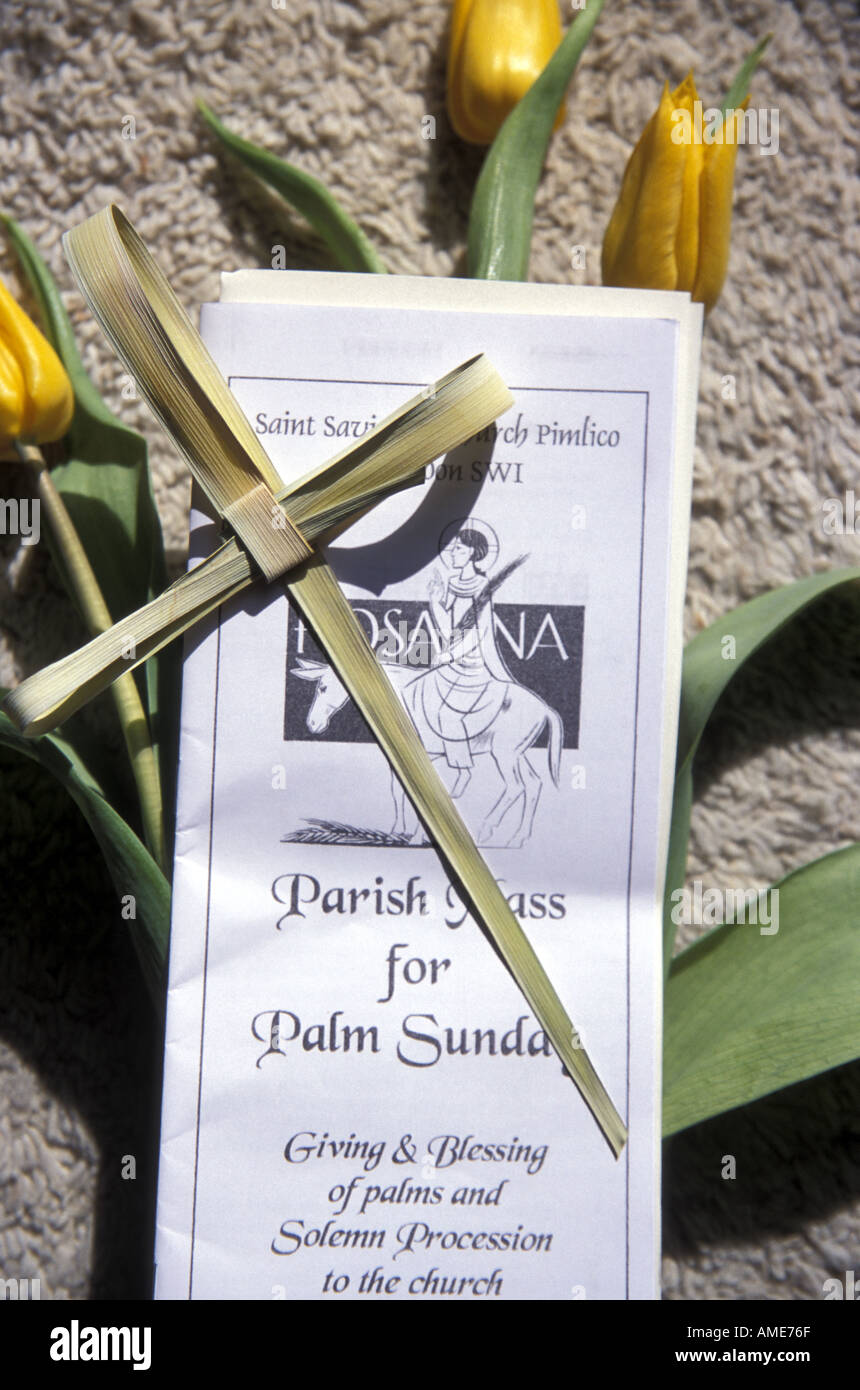 Palm Sunday order of service with palm leaf cross Stock Photo - Alamy
