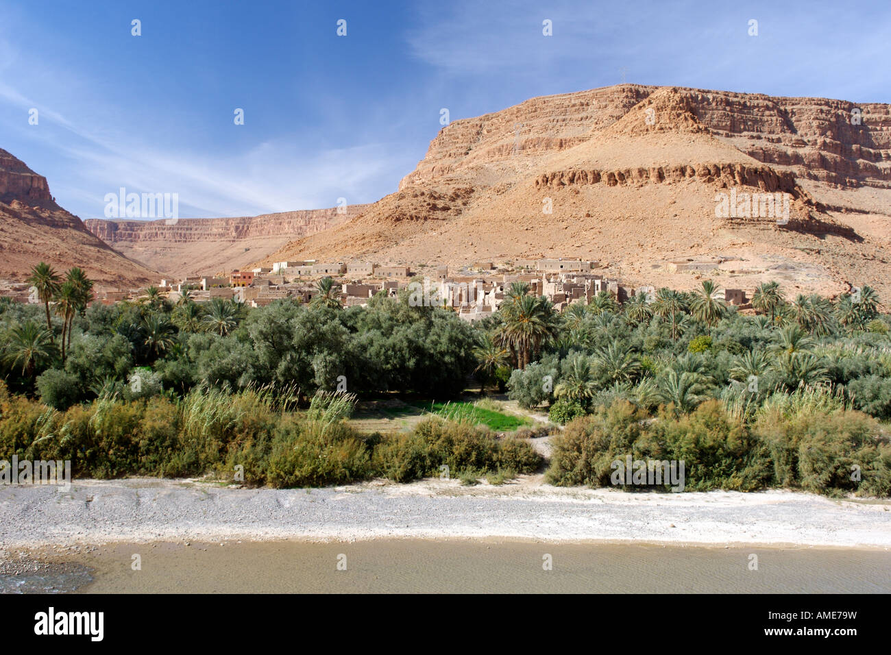 The Ziz village on the Ziz River (Oued Ziz) along the Ziz Valley in ...