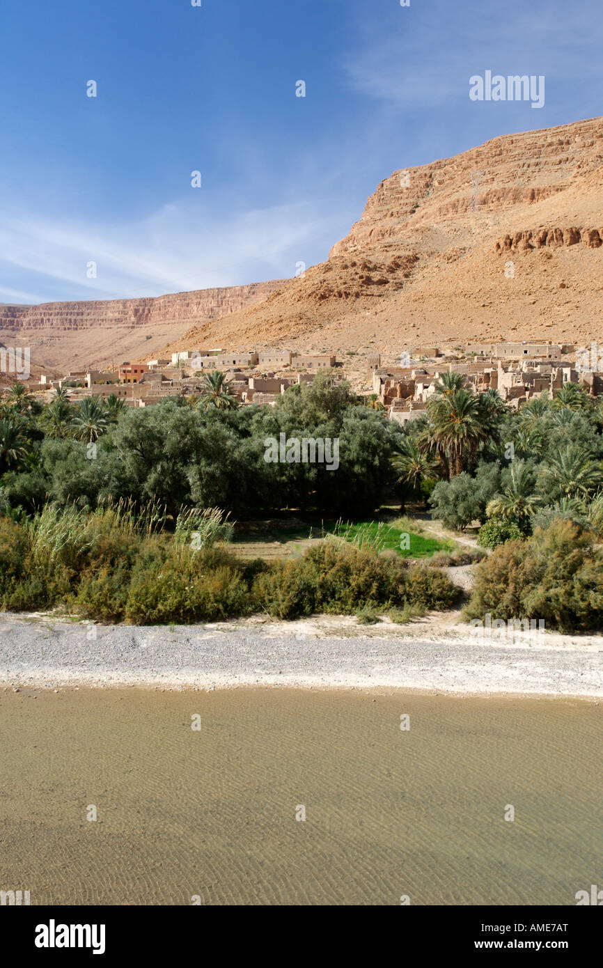 The Ziz village on the Ziz River (Oued Ziz) along the Ziz Valley in ...