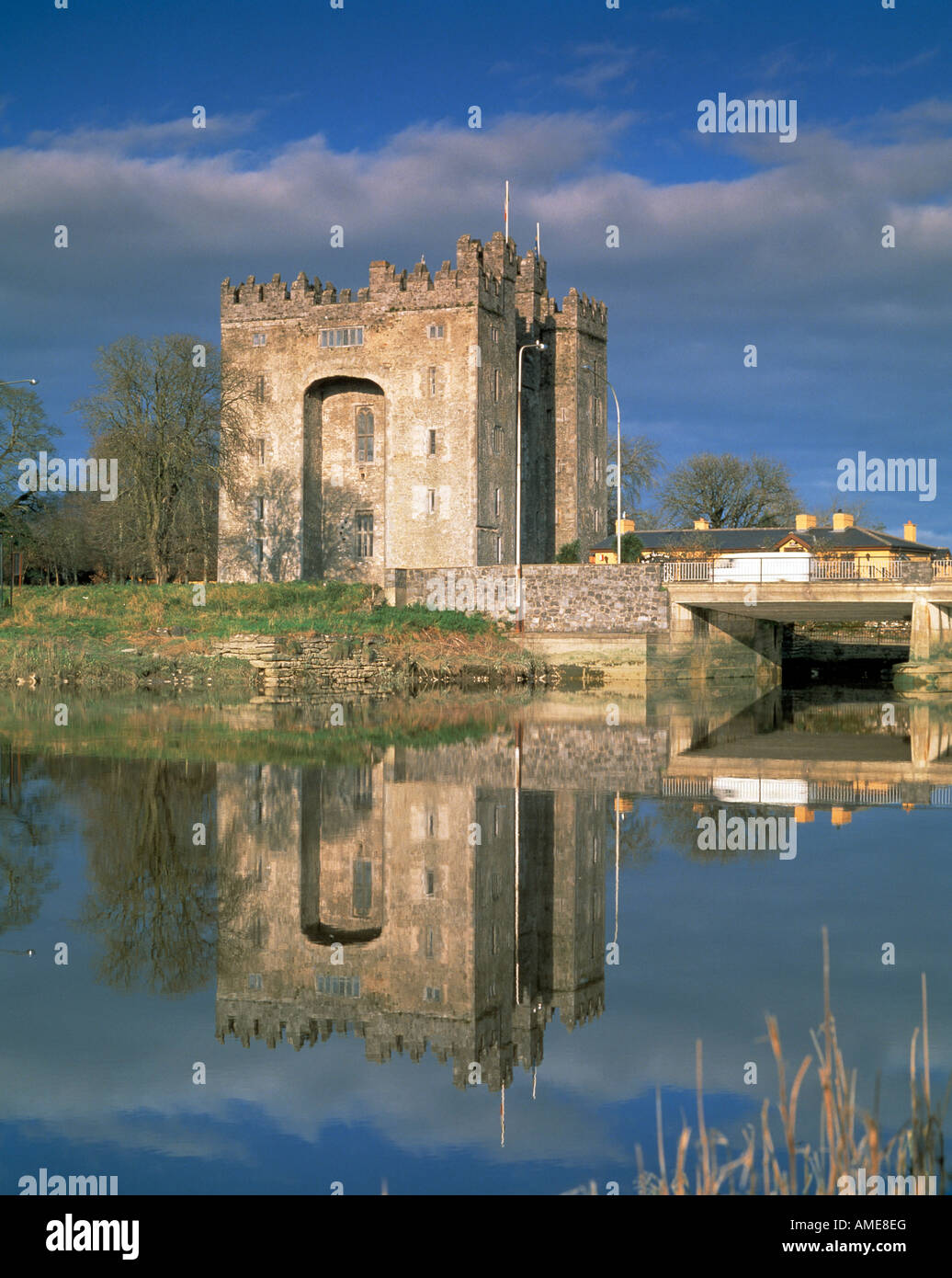 imposing castle on an irish river bank Stock Photo - Alamy