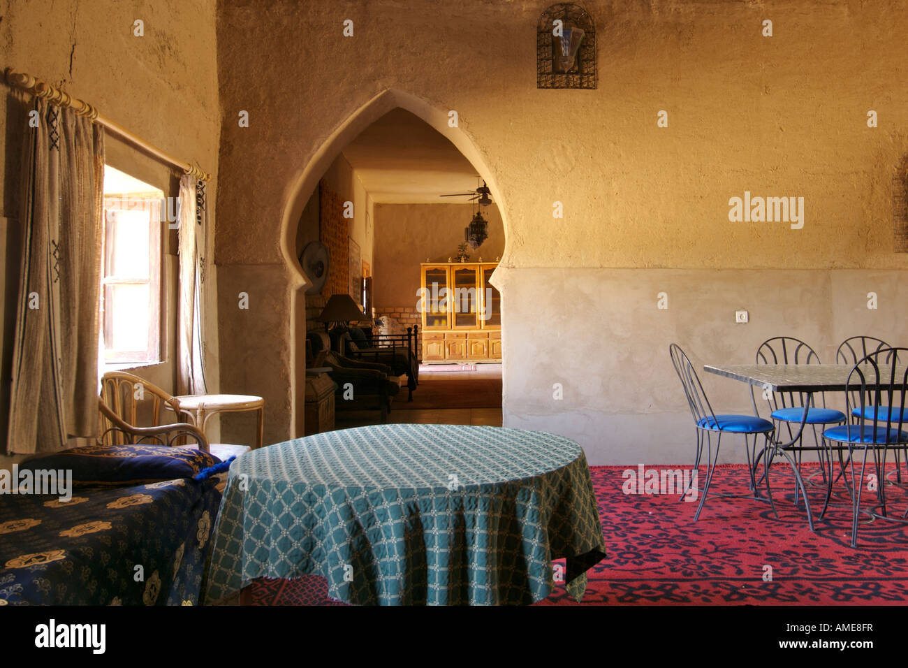 Interior of a berber house in the village of Merzouga in eastern ...