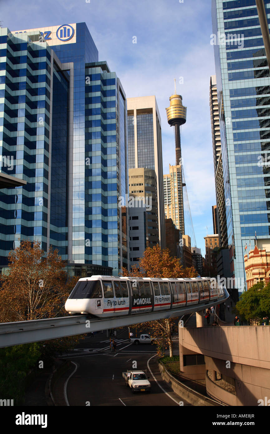 Sydney Monorail Network with Sydney Tower in background Stock Photo - Alamy