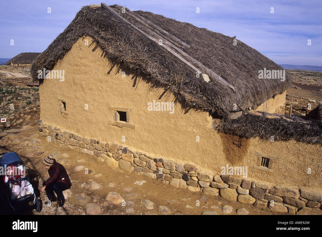 Reconstruction of an iberian house in the ruins of Numantia near SORIA ...