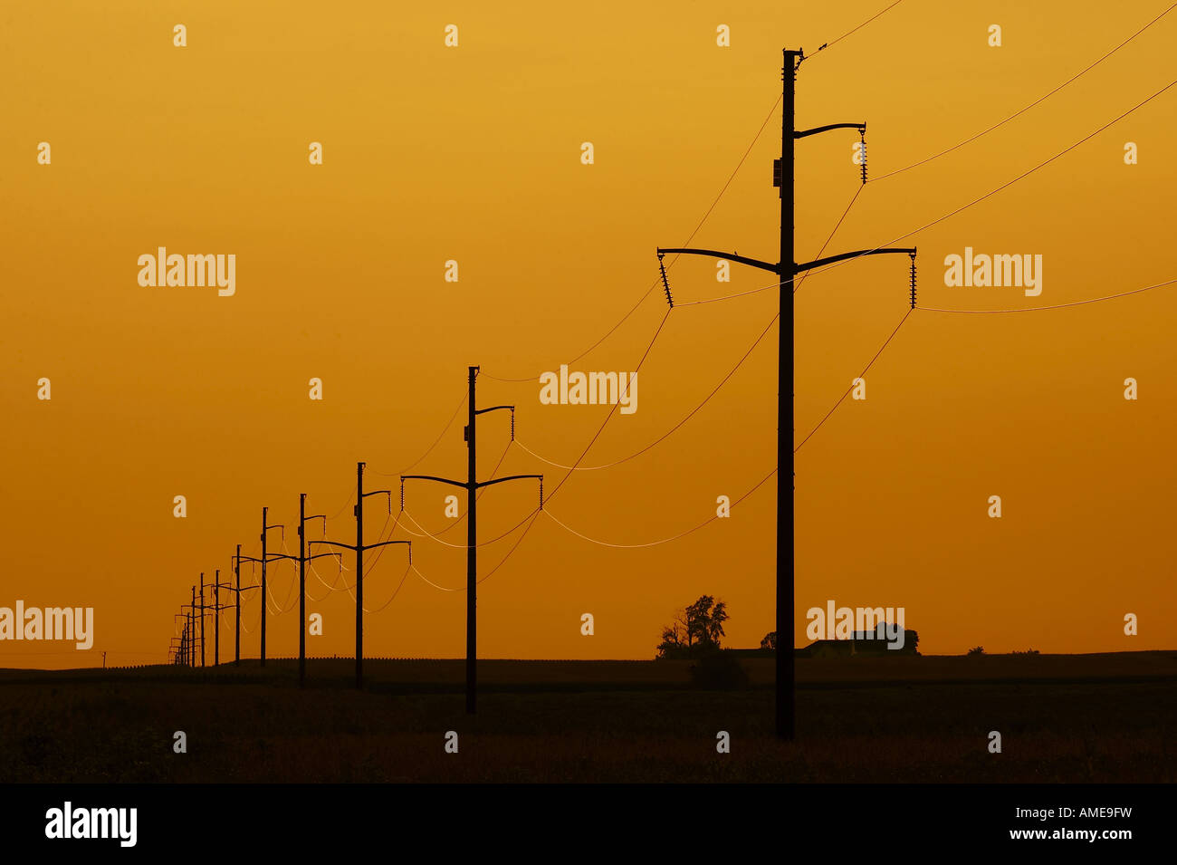 Power lines at Sunset Stock Photo - Alamy