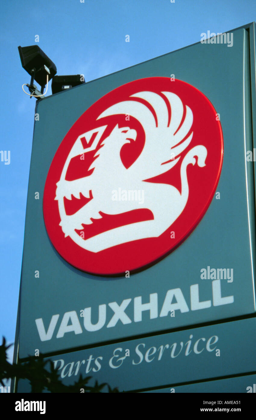 Vauxhall badge / logo / trademark outside a dealership Stock Photo - Alamy