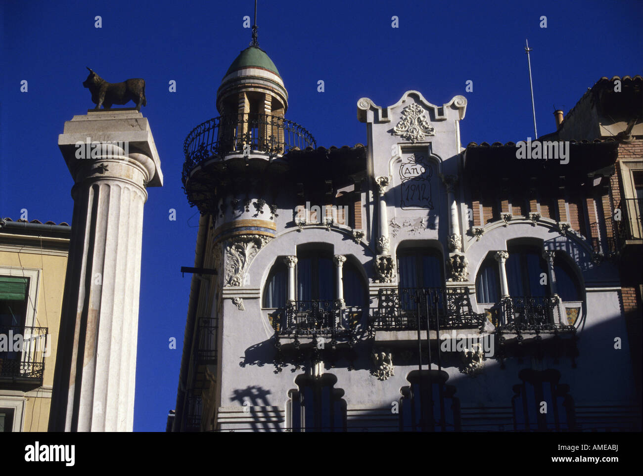 El Torico statue and El Torico modernist house in Carlos Castel square ...