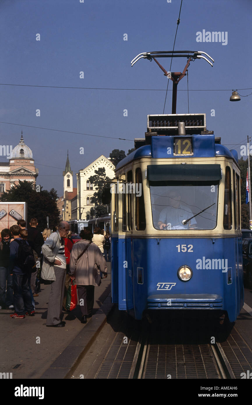 People getting on a tram in Zagreb Stock Photo - Alamy