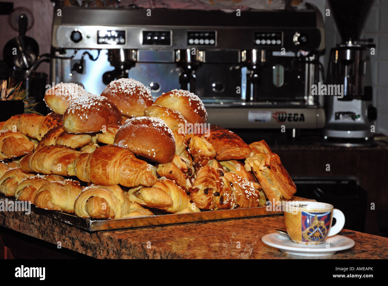 A selection of breakfast brioche in an Italian cafe Stock Photo - Alamy