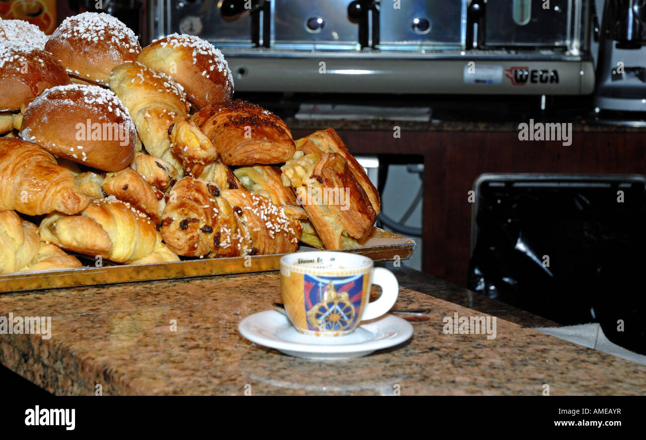 A selection of breakfast brioche in an Italian cafe Stock Photo - Alamy