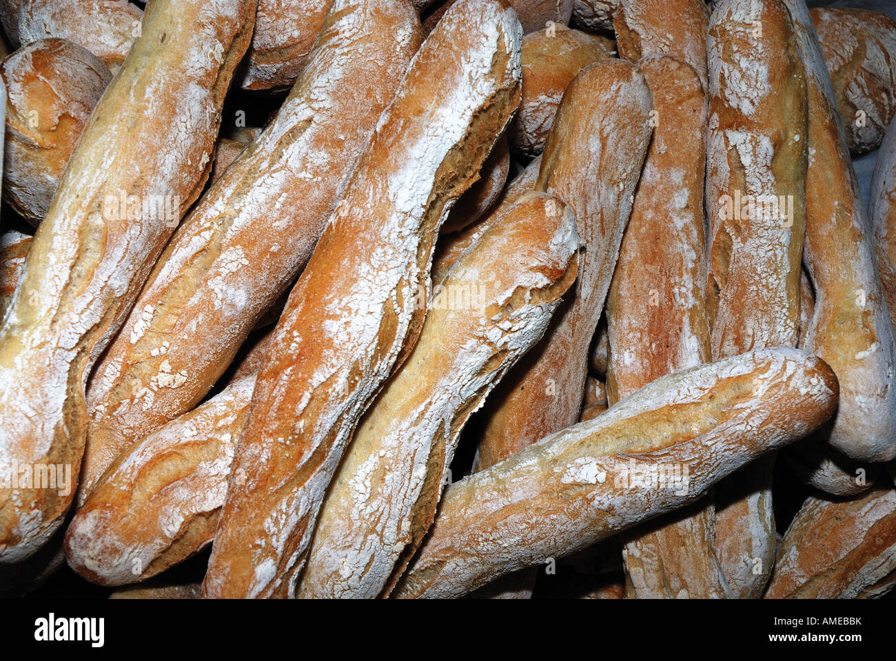Fresh baked Italian ciabatta bread sticks in a bakery Stock Photo - Alamy