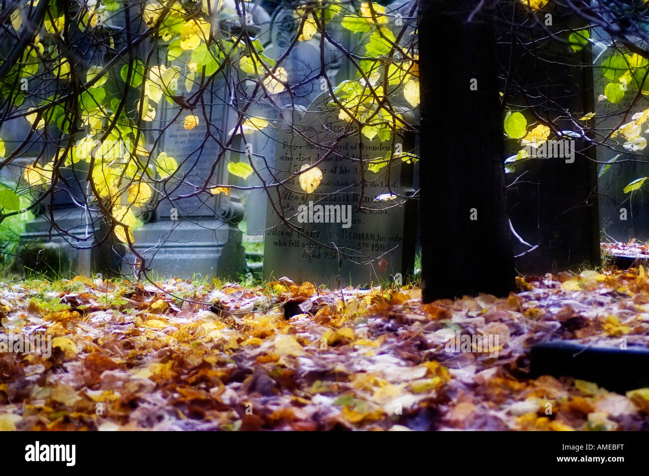 The graveyard of Haworth Church in Autumn Stock Photo - Alamy