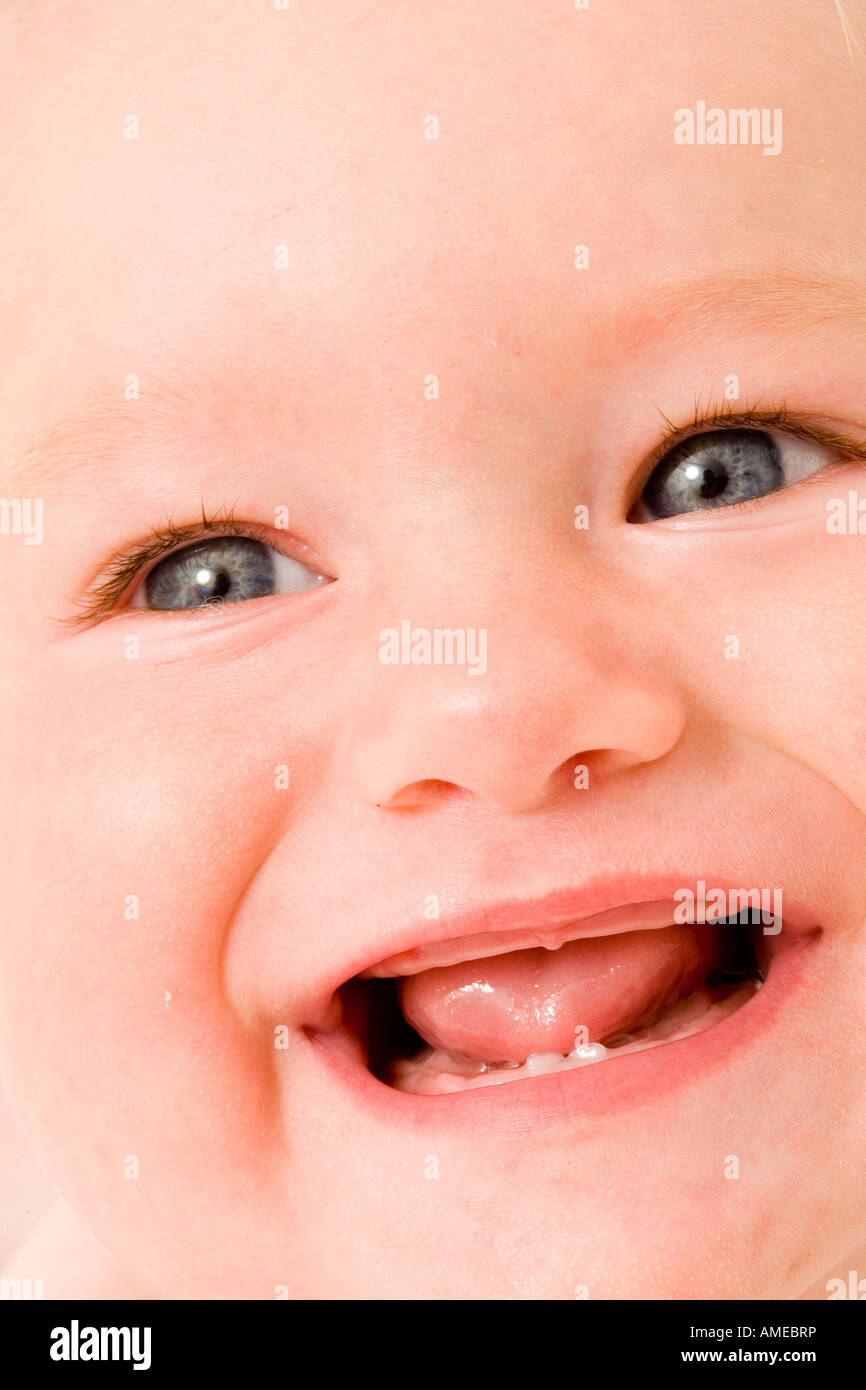 Baby Showing Her First Teeth Stock Photo - Alamy